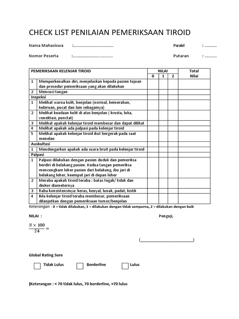 Checklist Pemeriksaan Kelenjar Tiroid | PDF