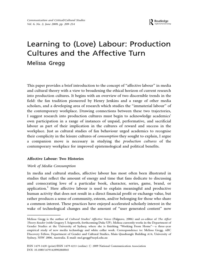 Production Cultures and The Affective Turn | PDF | Labour Economics ...