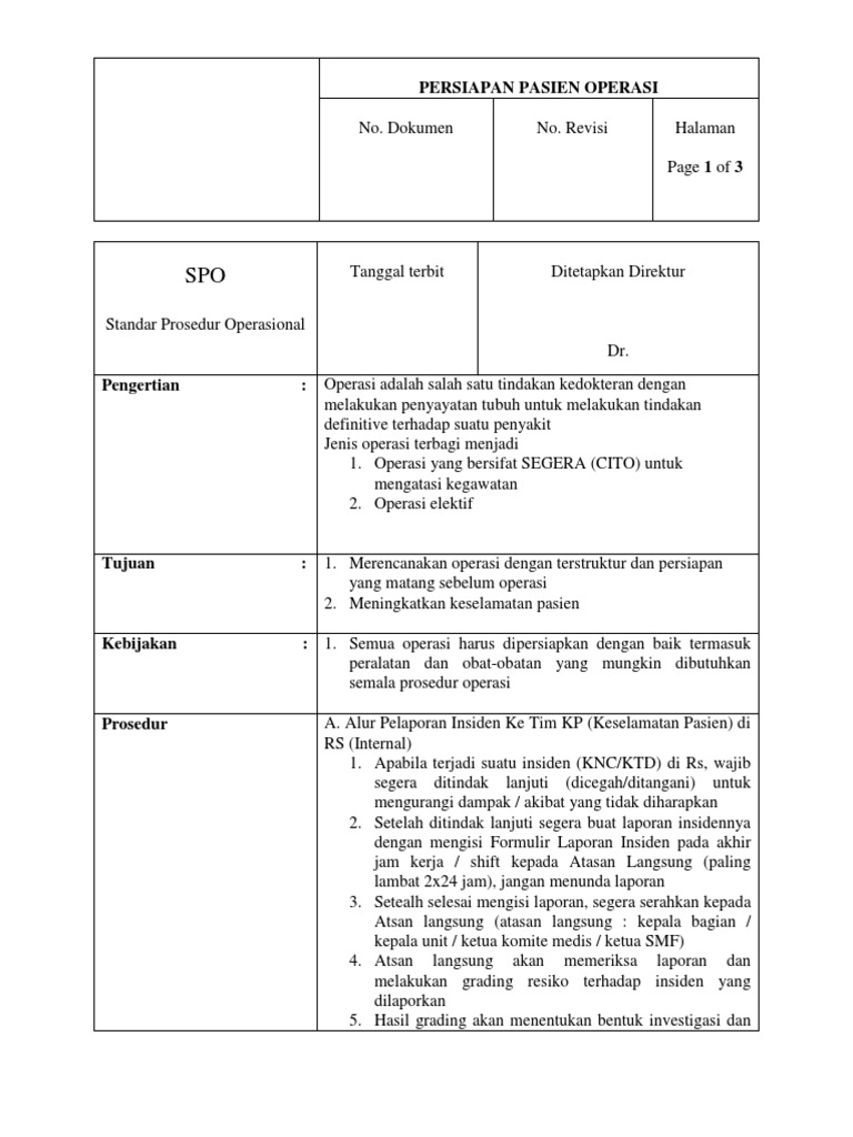 Persiapan Operasi dan Keselamatan Pasien | PDF