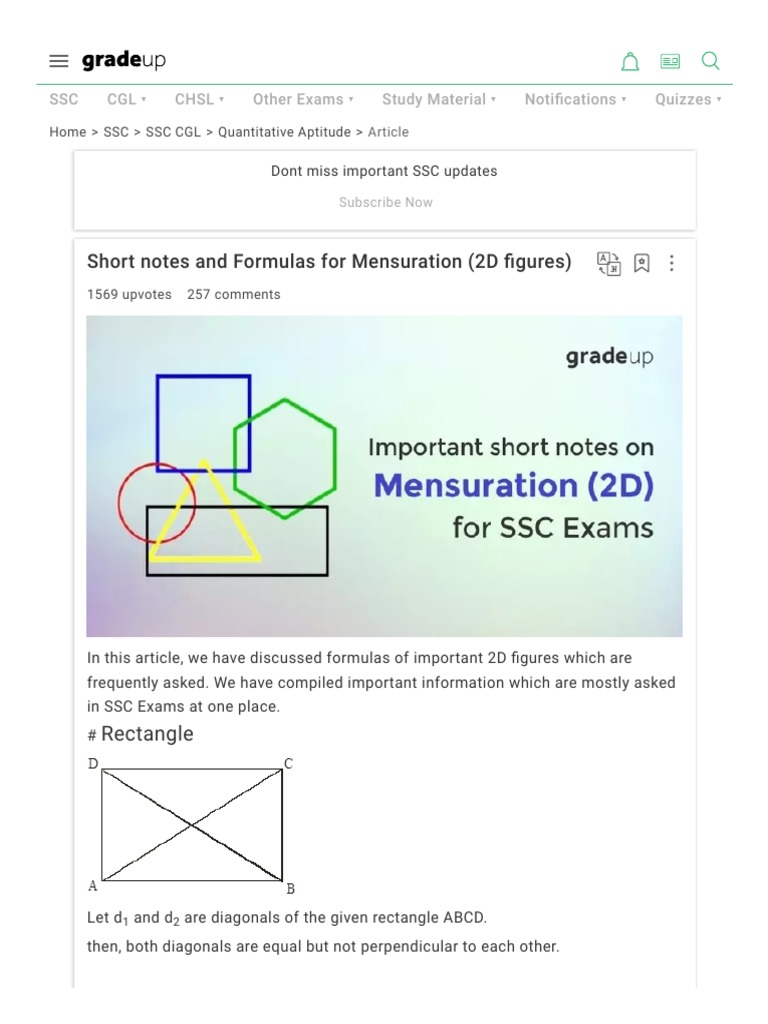 Short Notes and Formulas For Mensuration (2D Figures) | PDF | Triangle ...