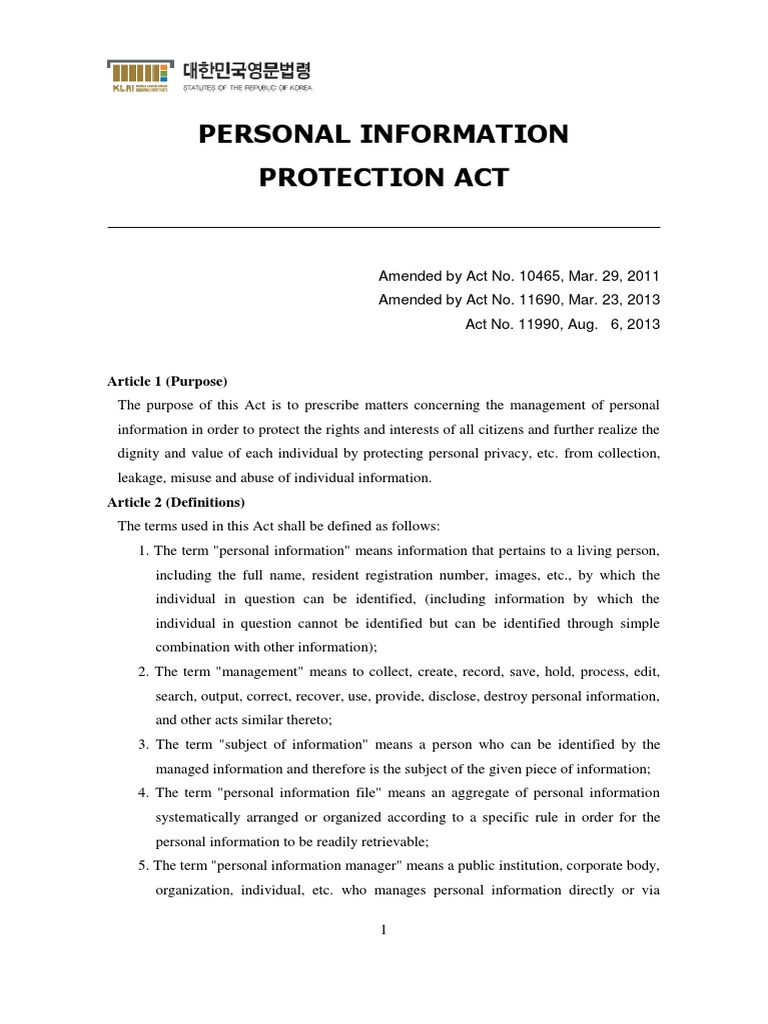 Personal Information Protection Act | PDF | Personally Identifiable ...