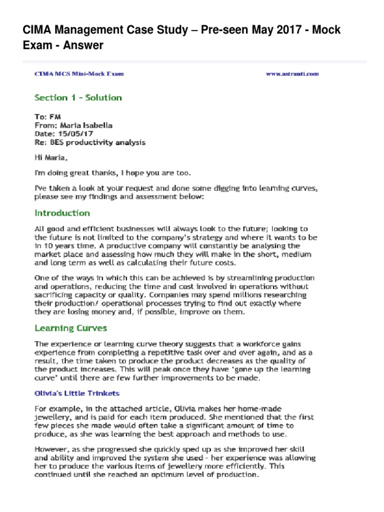 CIMA Management Case Study Prep | PDF