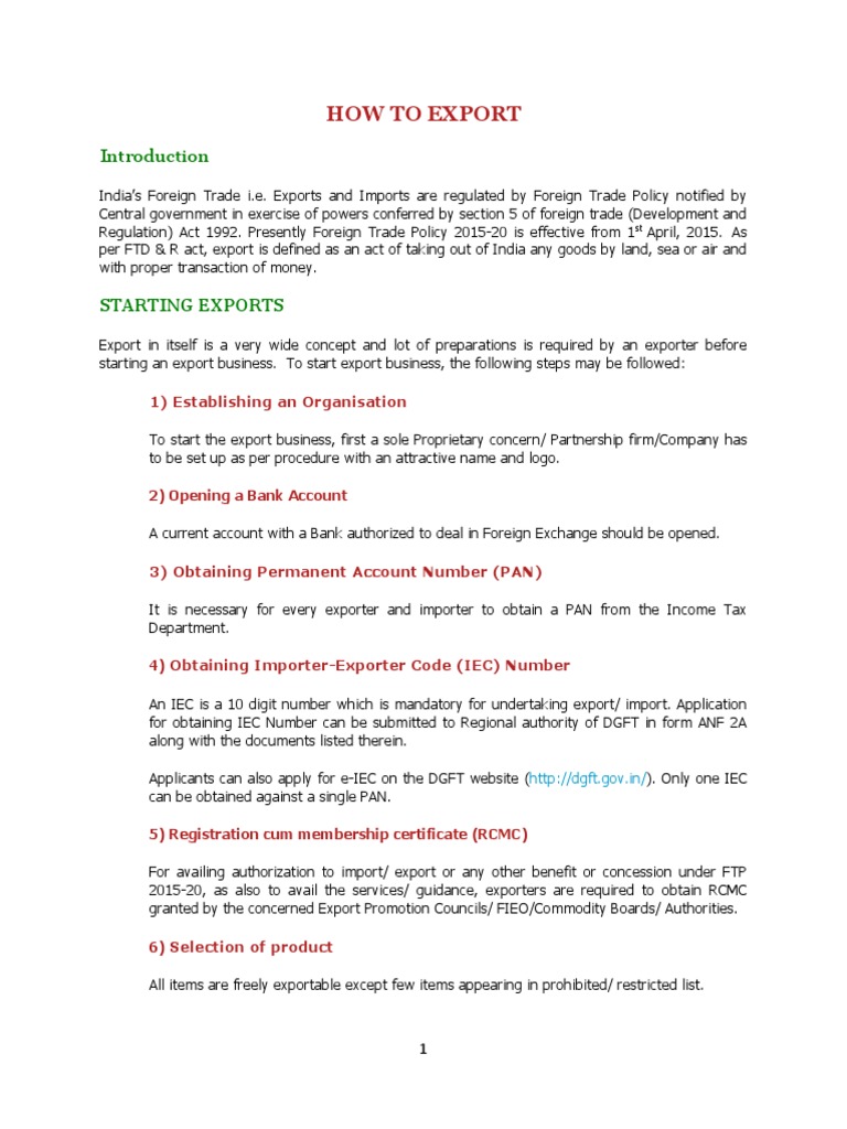 How To Export: 1) Establishing An Organisation | PDF | Exports | Market ...