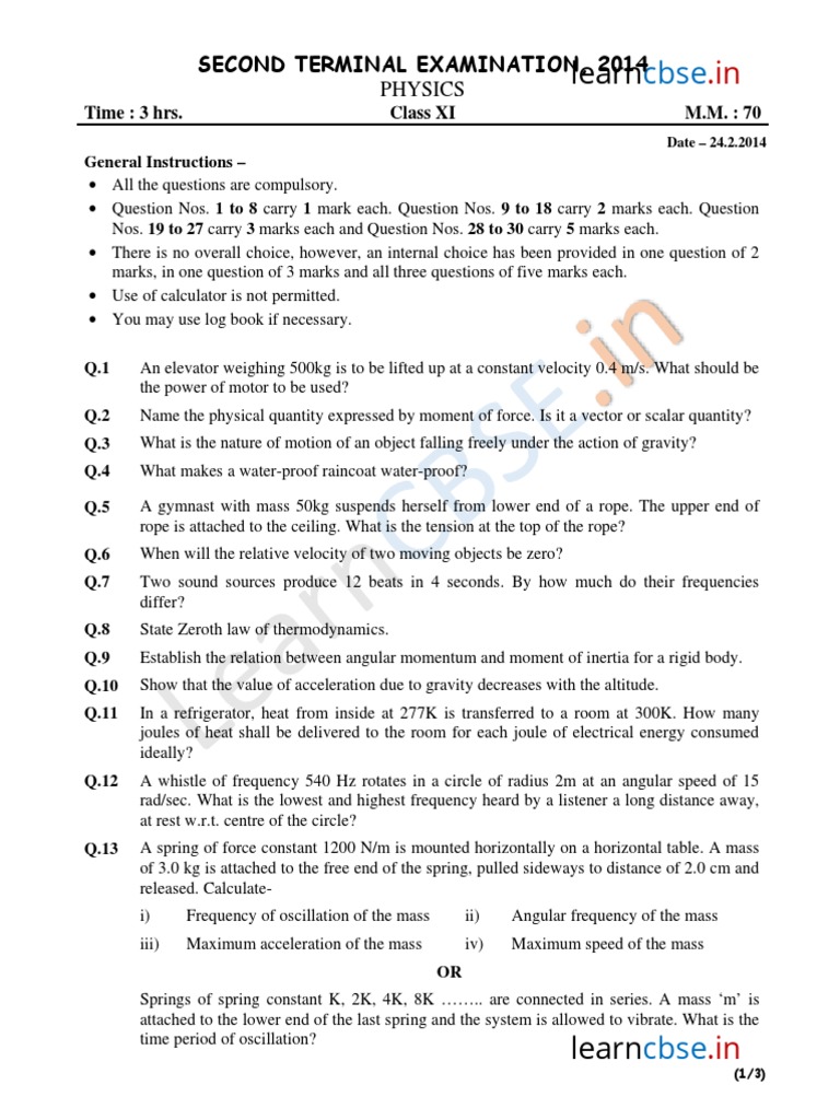 Cbse Class 11 Physics Sample Paper Sa2 2014 2 | PDF | Wavelength | Velocity