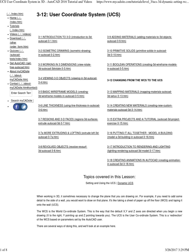 UCS User Coordinate System in 3D - AutoCAD 2016 Tutorial and Videos ...