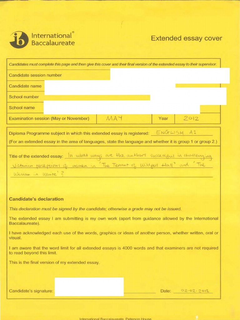 International Baccalaureate: Extended Essay Cover | PDF | The Tenant Of ...