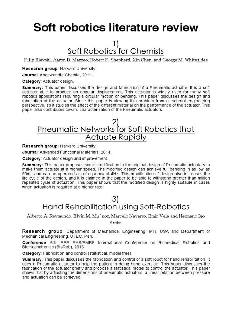 Soft Robotics Literature Review | PDF | Actuator | Robotics