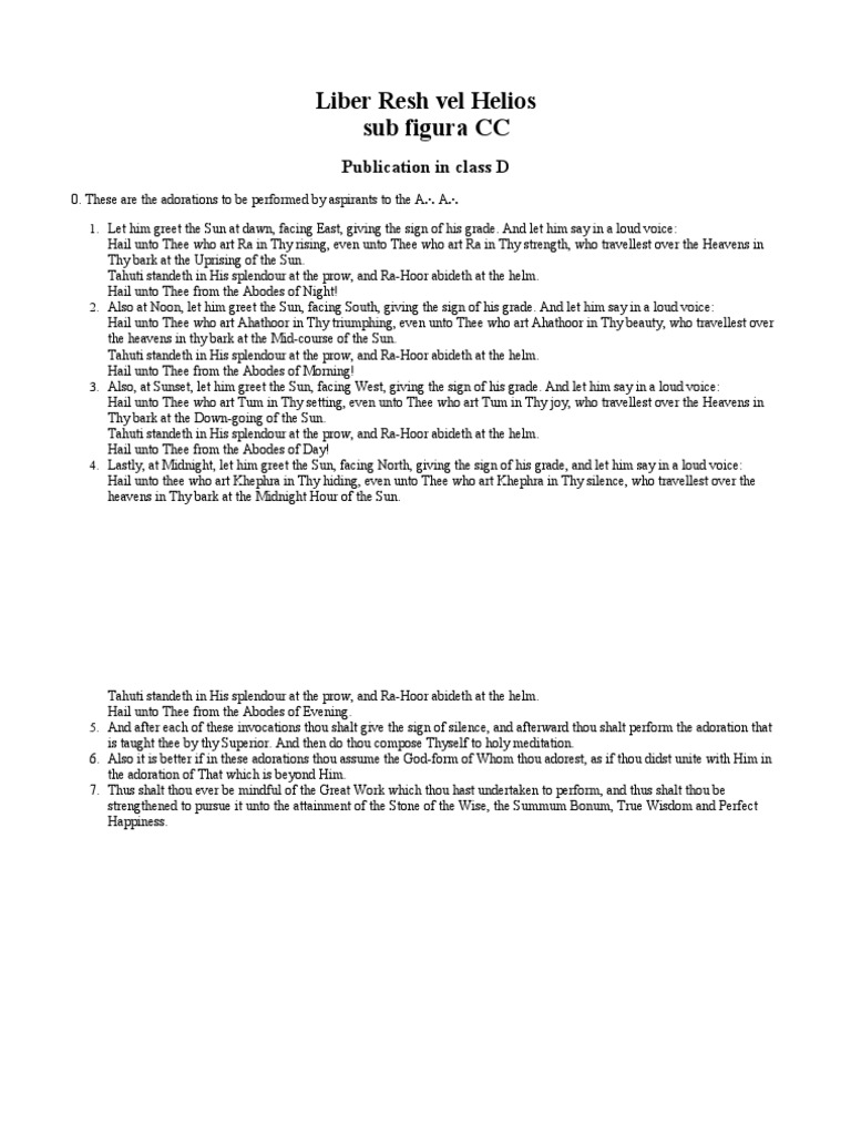 Liber Resh Vel Helios | PDF | Religious Behaviour And Experience