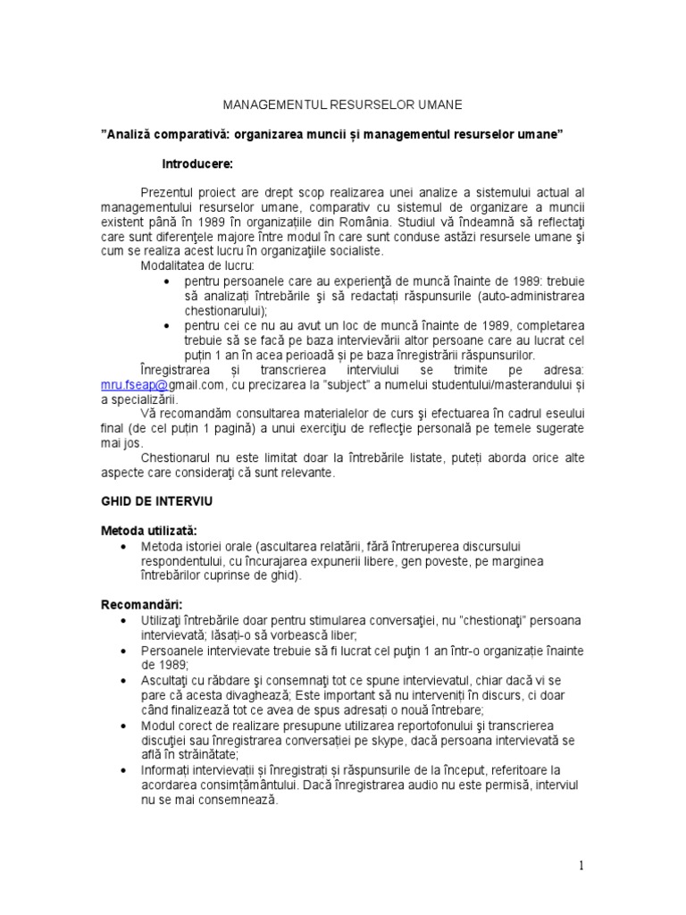Proiect Interviu MRU Comparativ Final | PDF