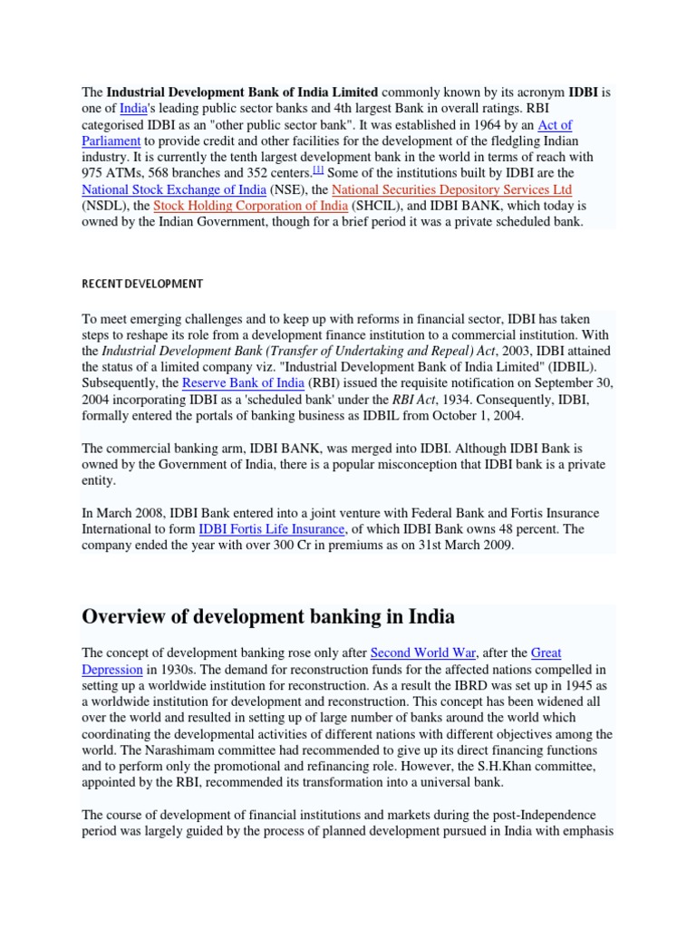 The Evolution of Development Banking in India: Tracing the History and ...