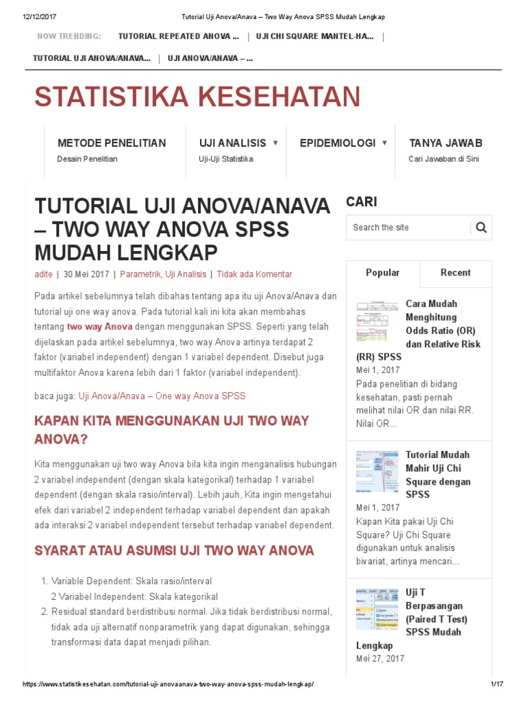 Tutorial Uji Anova Anava Two Way Anova Spss Mudah Lengkap Pdf