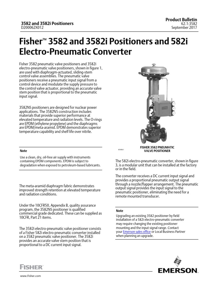 Product Bulletin Fisher 3582 3582i Positioners 582i Electro Pneumatic ...