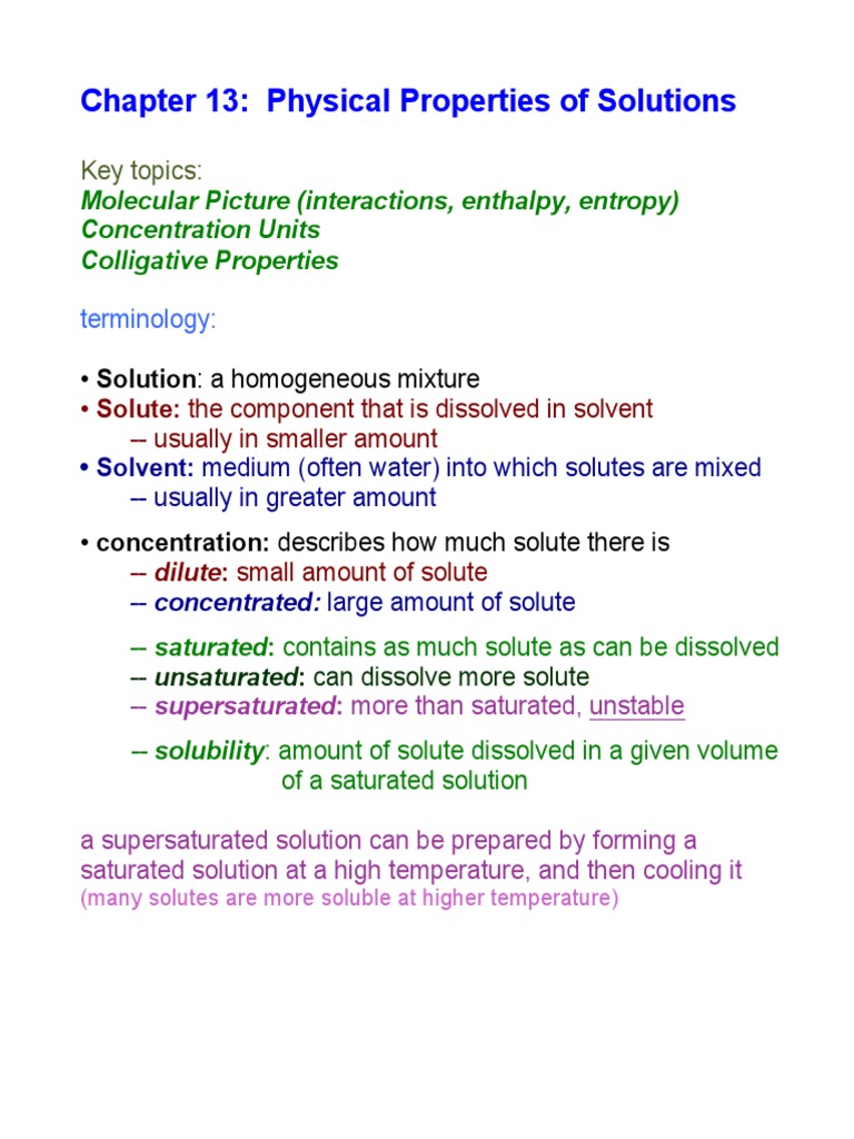 Chapter 13: Physical Properties of Solutions: Key Topics | PDF ...