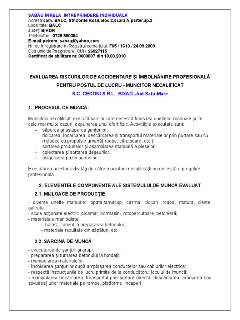 Evaluare Muncitor Necalificat | PDF