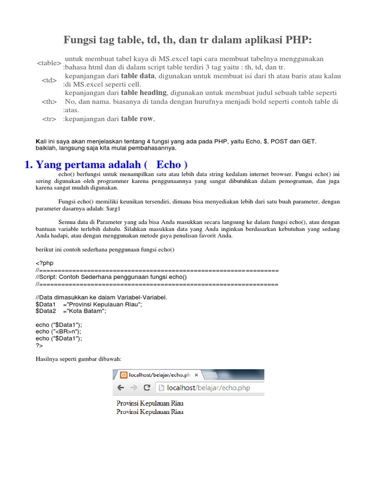 Fungsi Tag Tabel dan PHP Dasar | PDF