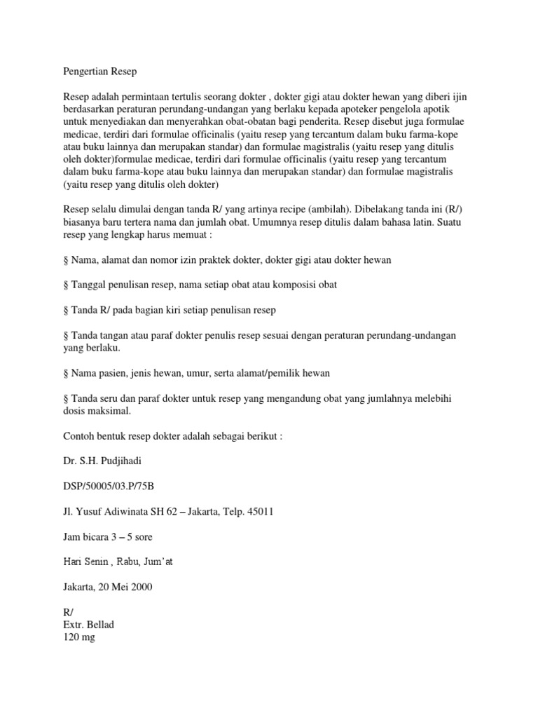 Pengertian Resep Dan Bagian2nya | PDF