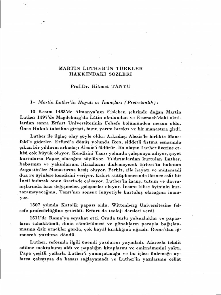 Martin Luther'in Türkler Hakkındaki Sözleri PDF | PDF