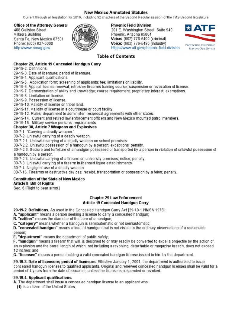 NM Firearm Possession Law | PDF | Concealed Carry In The United States ...