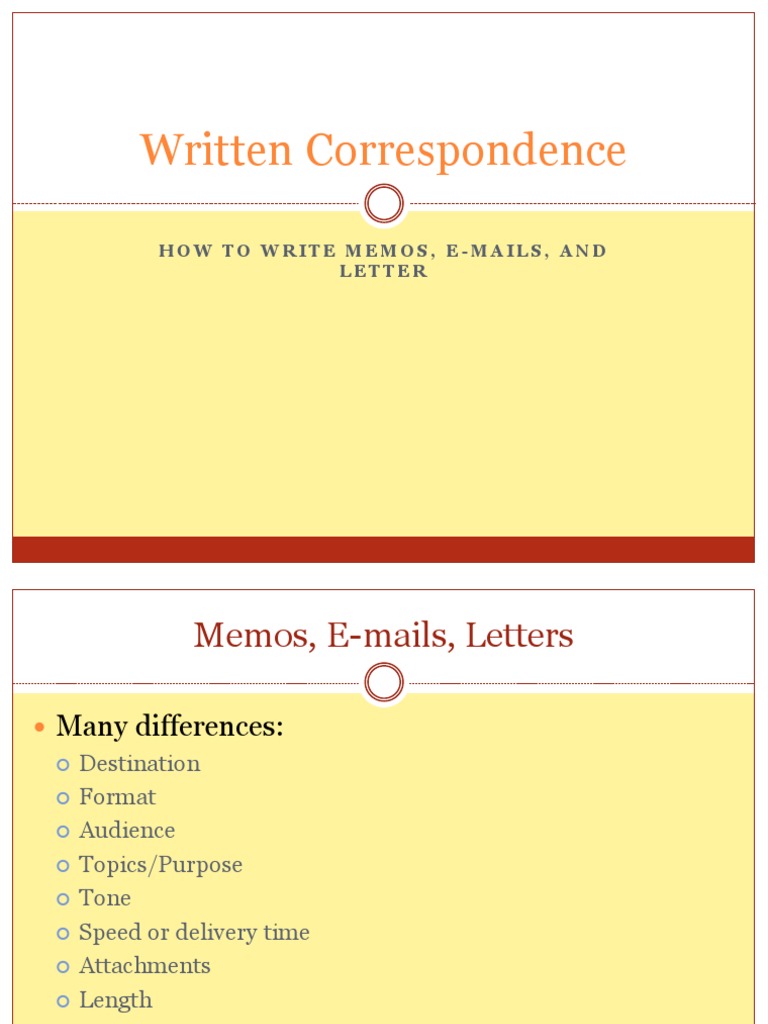 Written Correspondence: How To Write Memos, E-Mails, and Letter | PDF ...