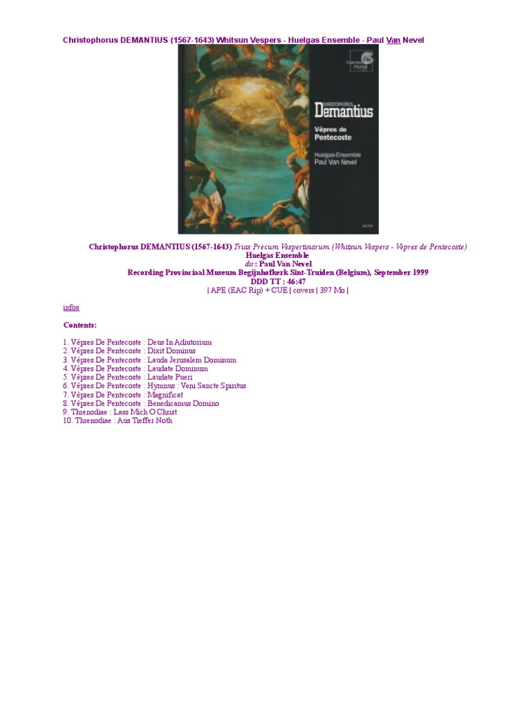 Christophorus Demantius | PDF | Pentecost | Christian Behaviour And ...