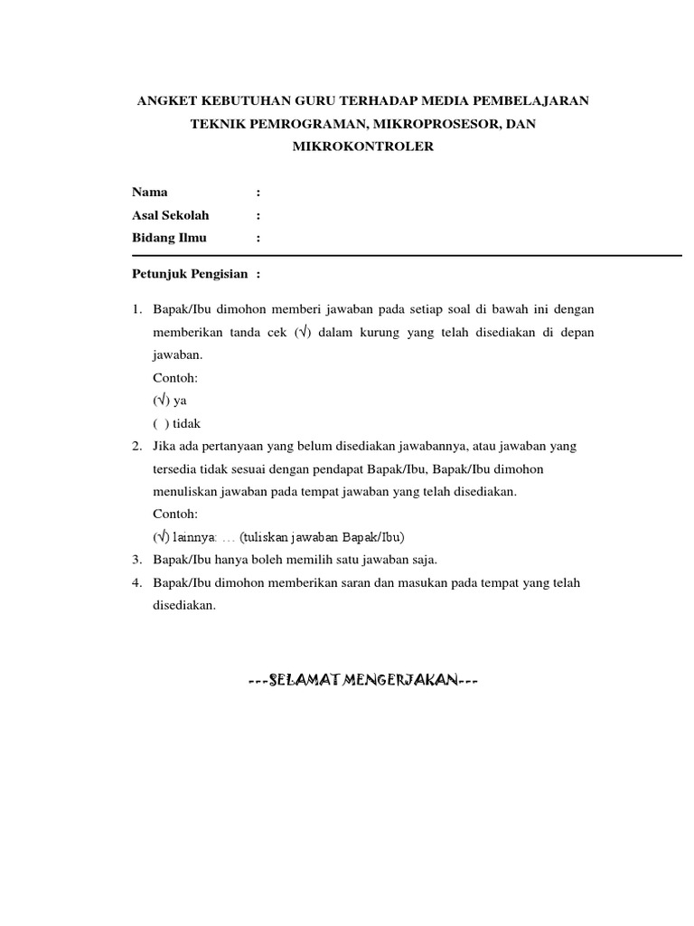 Angket Kebutuhan Guru Terhadap Media Pembelajaran | PDF