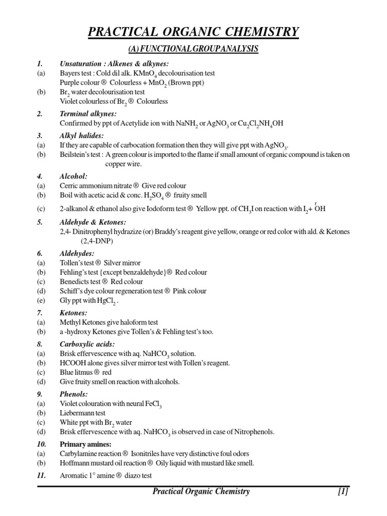 Practical Organic Chemistry: (A) Functional Group Analysis | PDF ...