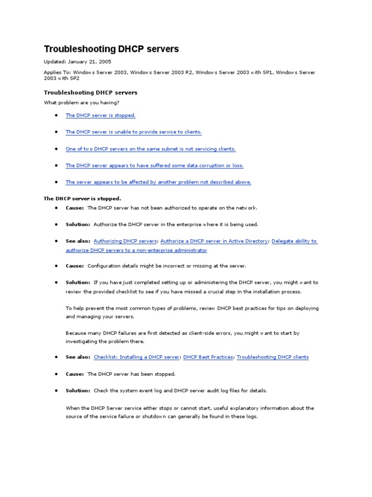 Troubleshooting DHCP Server | PDF | Ip Address | Internet Architecture