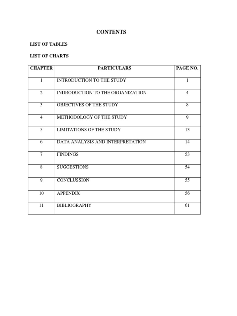List of Tables List of Charts Particulars Page No | PDF | Attitude ...