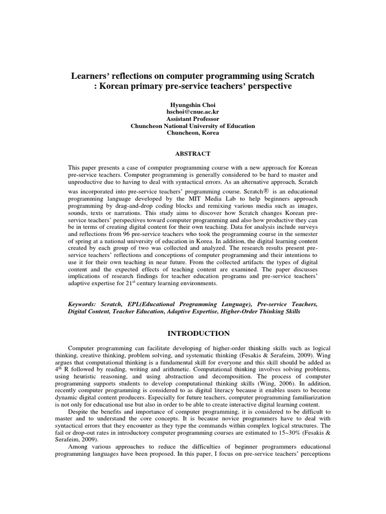 4-Learners' Reflections On Computer Programming Using Scratch Korean Primary Pre-Service ...