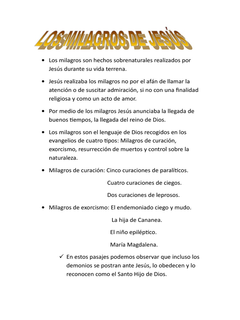 Milagros de Jesús: Tipos y Significado | PDF | Historia | Religión y ...