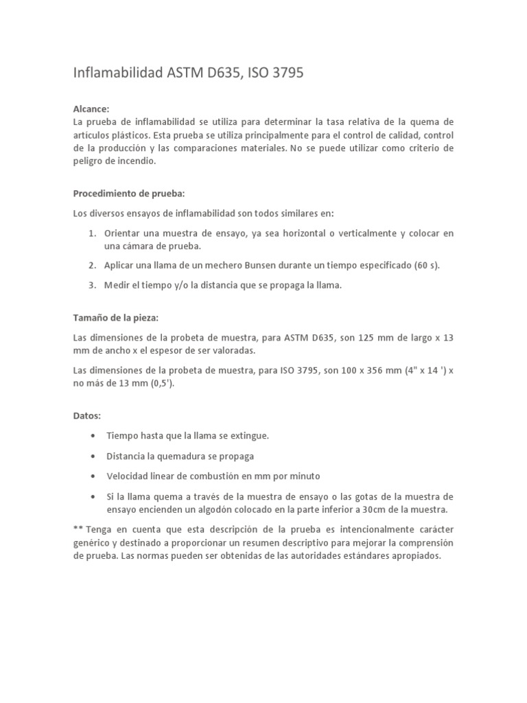 Inflamabilidad ASTM D635 | PDF