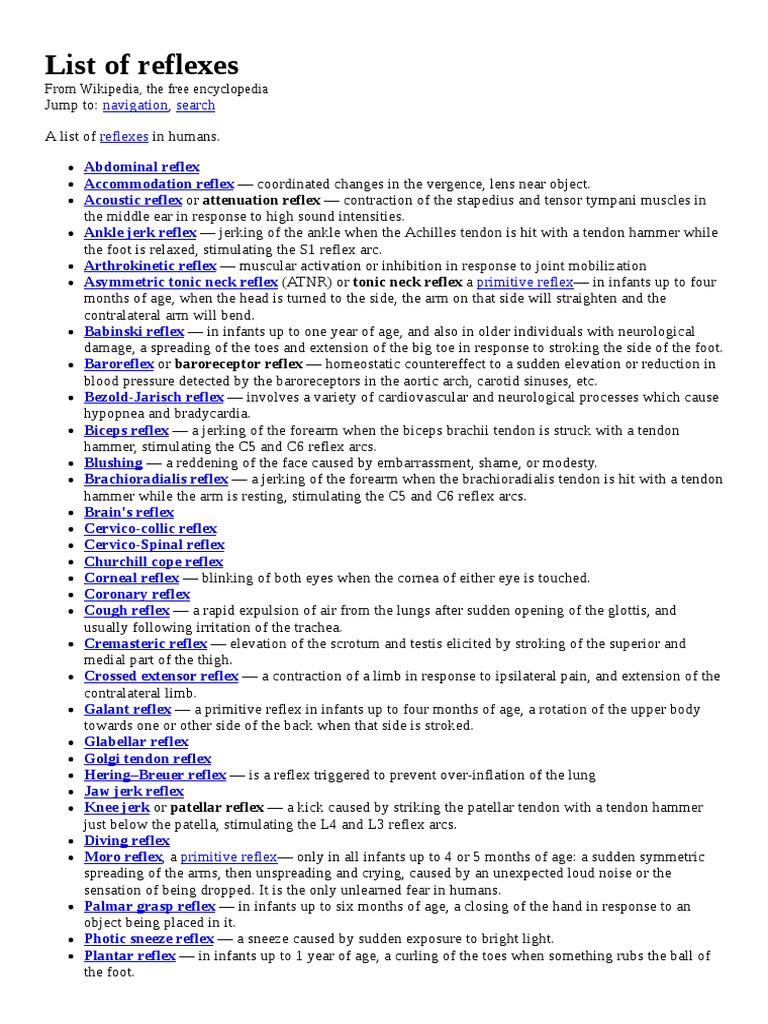 List of Reflexes | PDF | Reflexes | Medical Tests