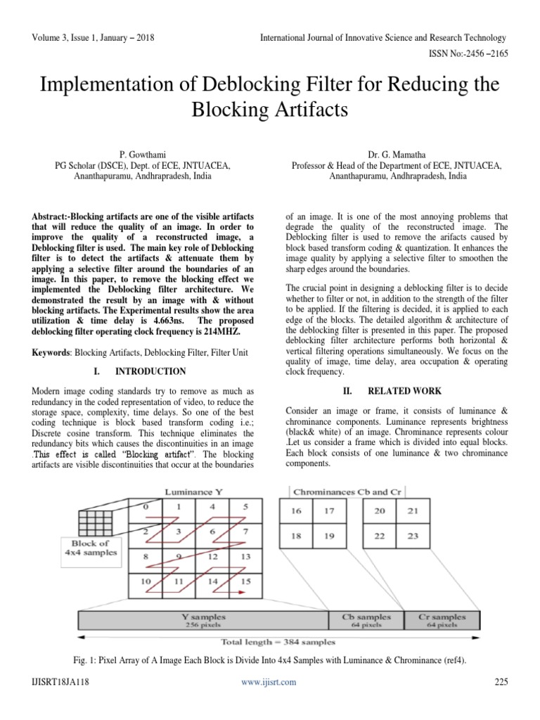 Implementation Of Deblocking Filter For Reducing The Blocking Artifacts Electronic Engineering