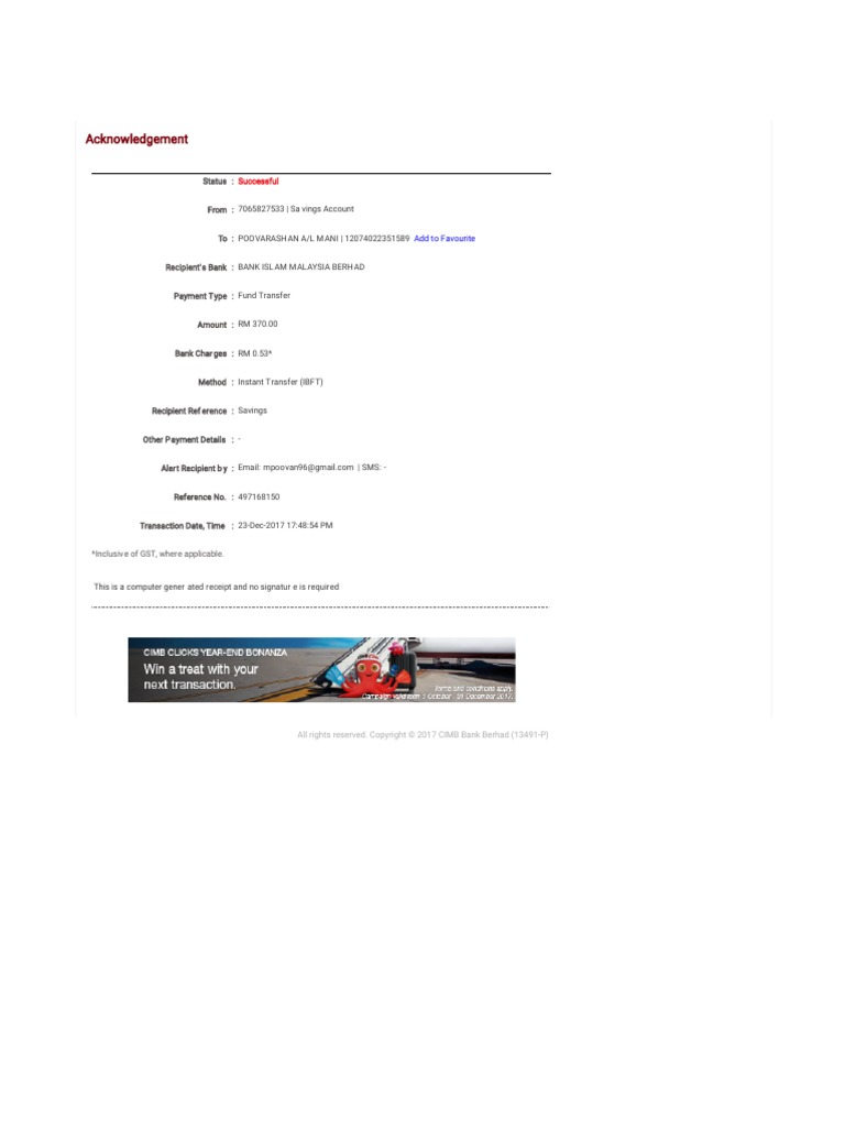 CIMB Clicks Fund Transfer Receipt | PDF