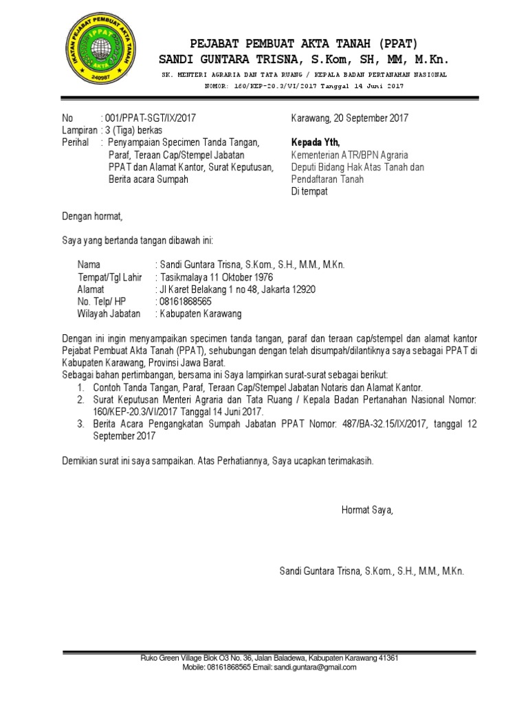 Specimen Tanda Tangan PPAT Karawang | PDF