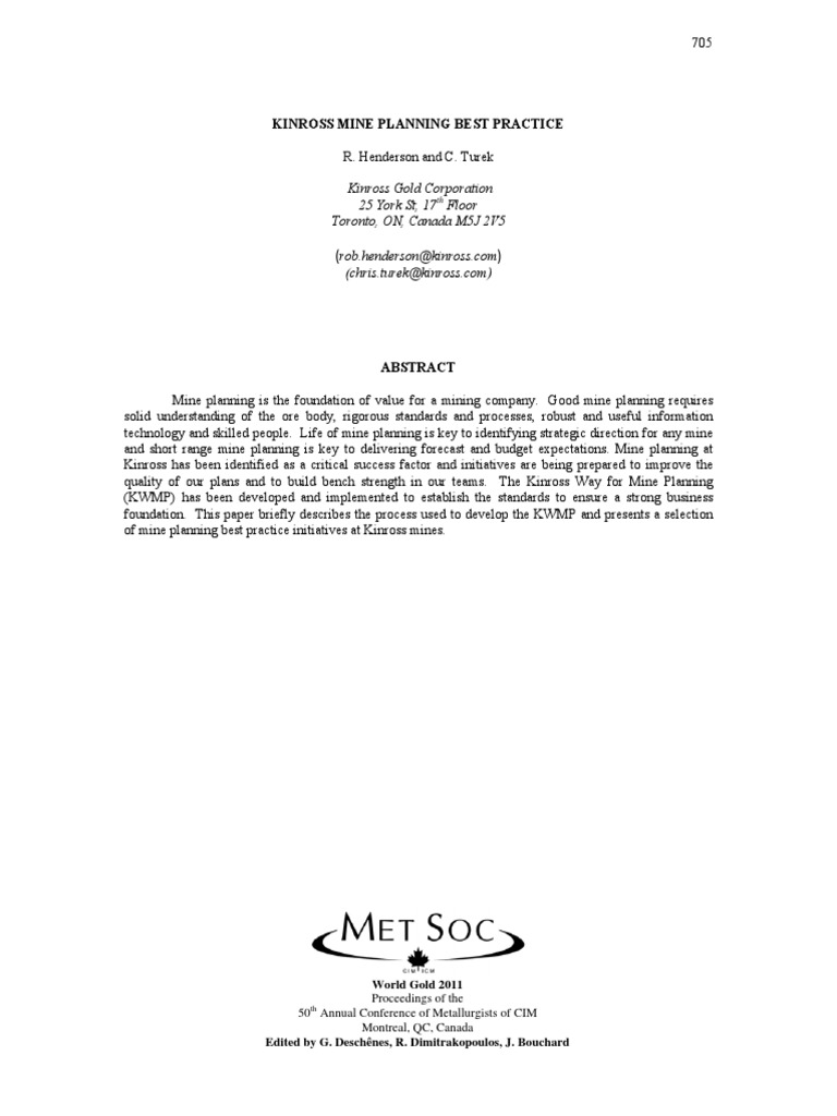 Kinross Mine Planning Best Practice Pdf Mining Strategic Planning