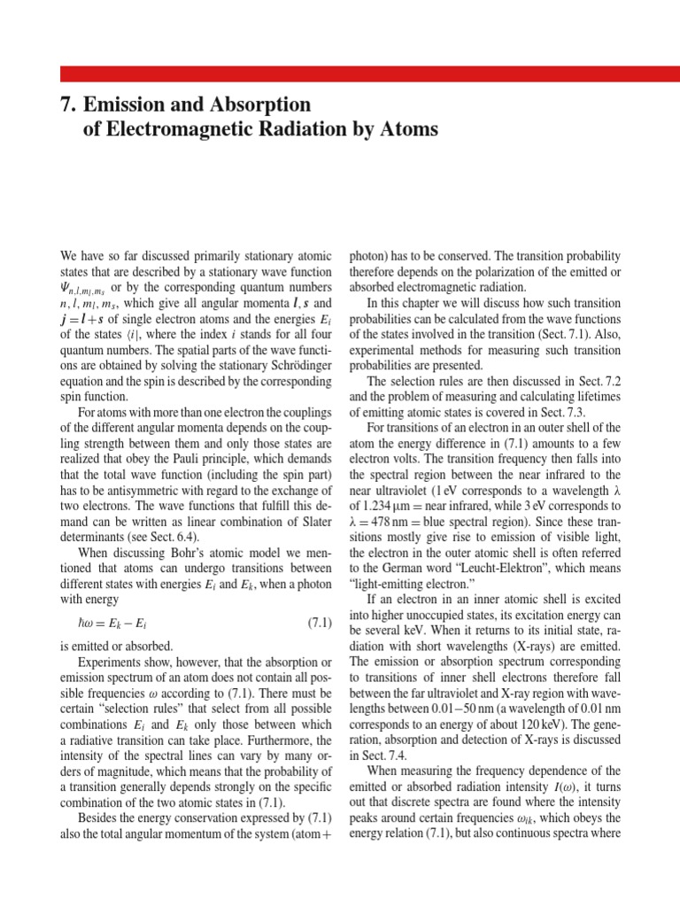 Emission and Absorption of Electromagnetic Radiation by Atoms | PDF ...