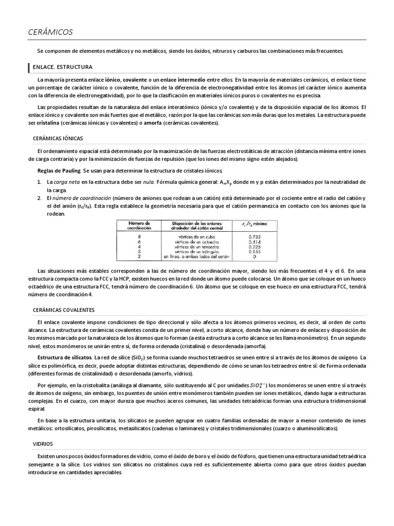 Estructura y Propiedades de Cerámicos | PDF | Enlace iónico | Enlace ...