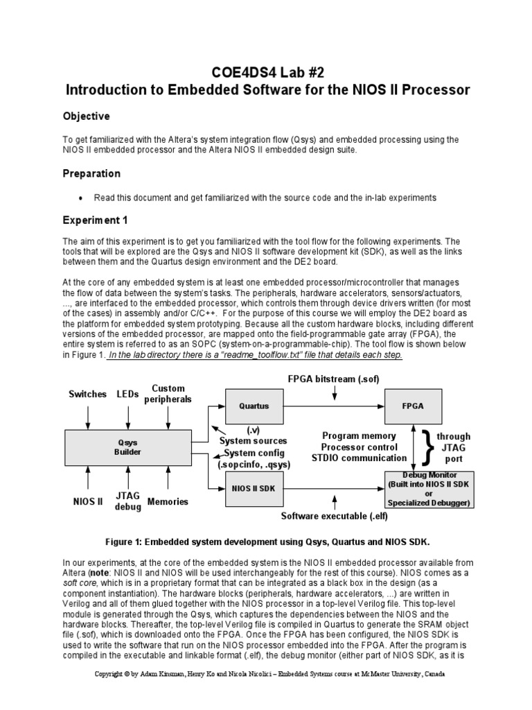 COE4DS4 Lab #2 Introduction To Embedded Software For The NIOS II Processor | PDF | Field ...