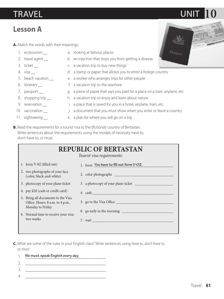 WORKBOOK WORLD ENGLISH 2 UNIT 10 | Tourism | Travel Visa