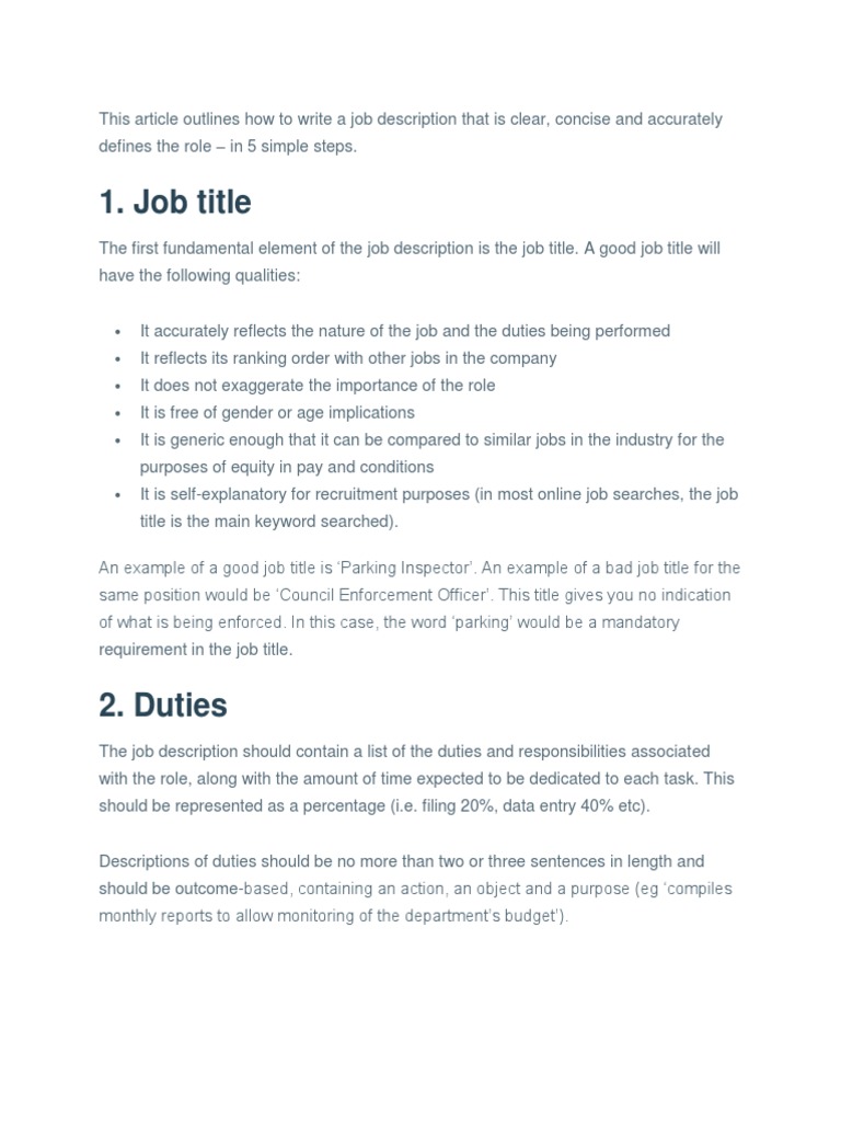 Simple Job Description Example