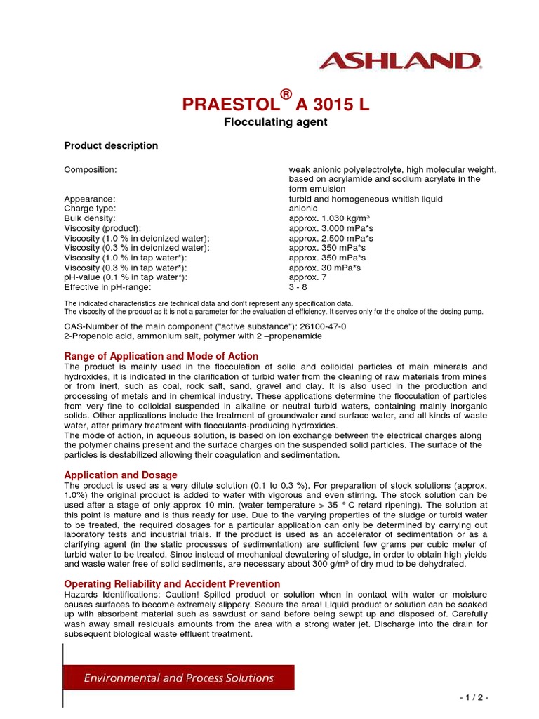 Praestol A 3015 L R27062007 en (TDS) | PDF | Solid | Water