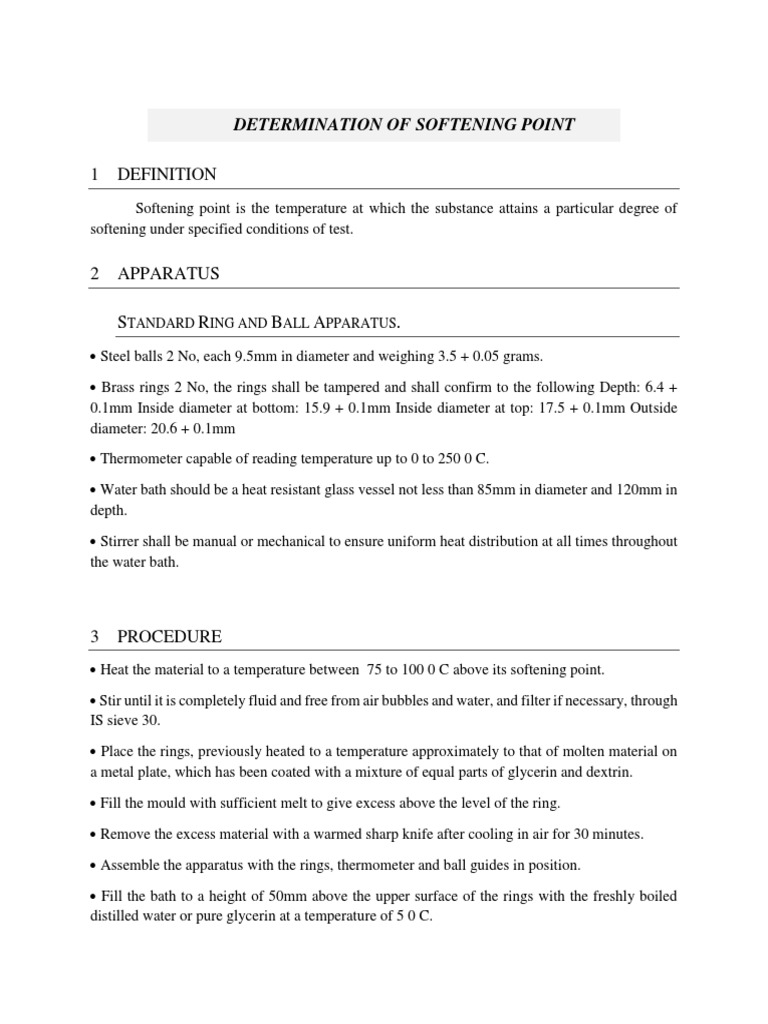 Determination of Softening Point | PDF | Thermometer | Distillation