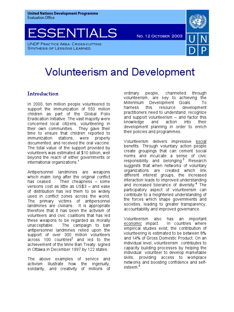 Volunteerism and Development | PDF | Volunteering | United Nations ...