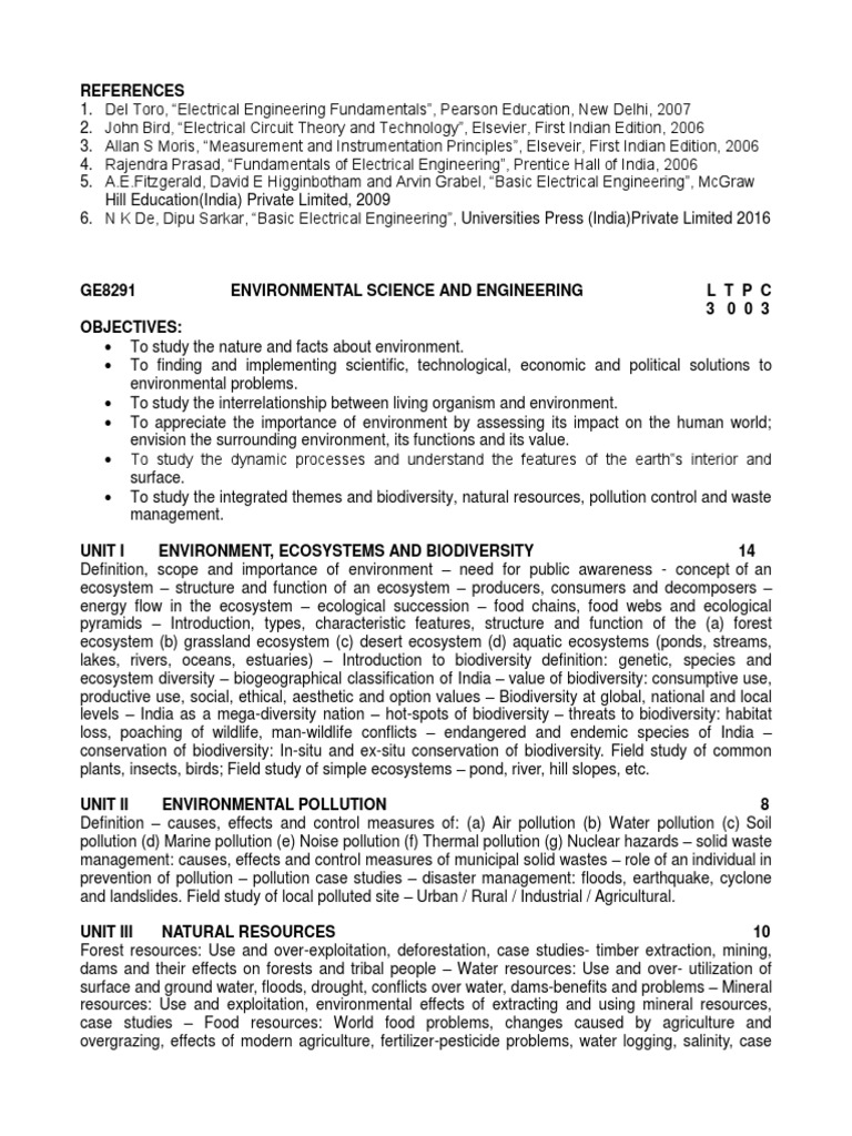Environmental Science and Engineering R2017 Syllabus | PDF ...