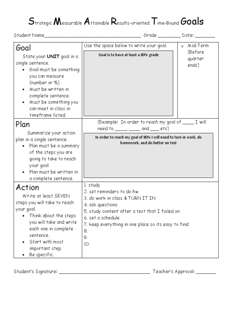 SMART Goals and Action Plans Template | PDF | Teaching | Cognition
