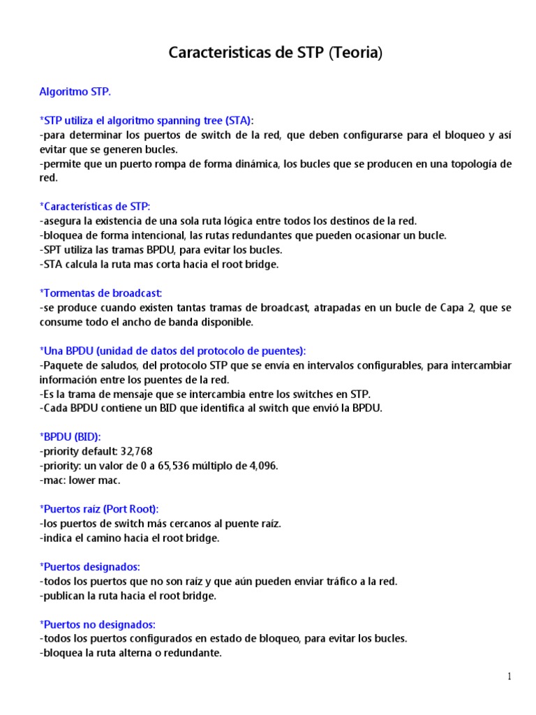Caracteristicas de STP (Teoria) | PDF | Redes | Estándares informáticos