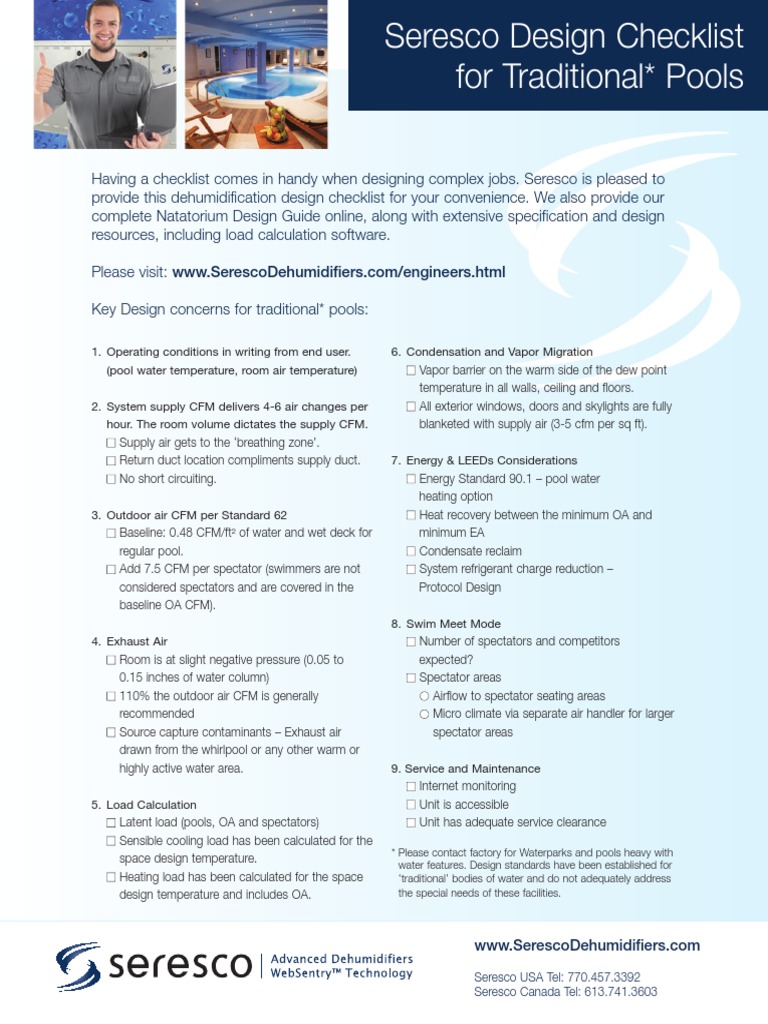 Seresco Pool Design Checklist 2011 | PDF | Swimming Pool | Hvac
