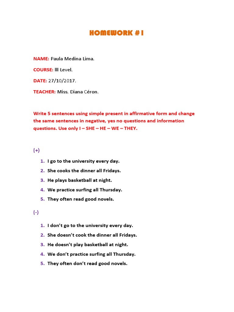 Homework Simple Present | PDF