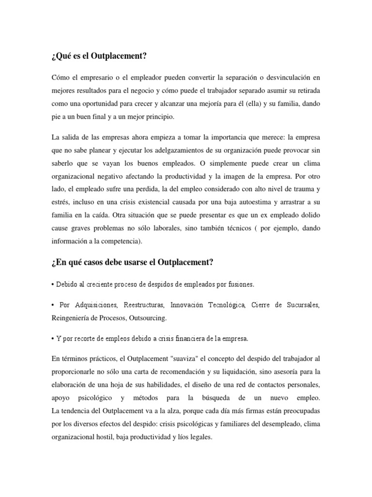 Qué Es El Outplacement | PDF | Beneficio (economía) | Gestión de ...